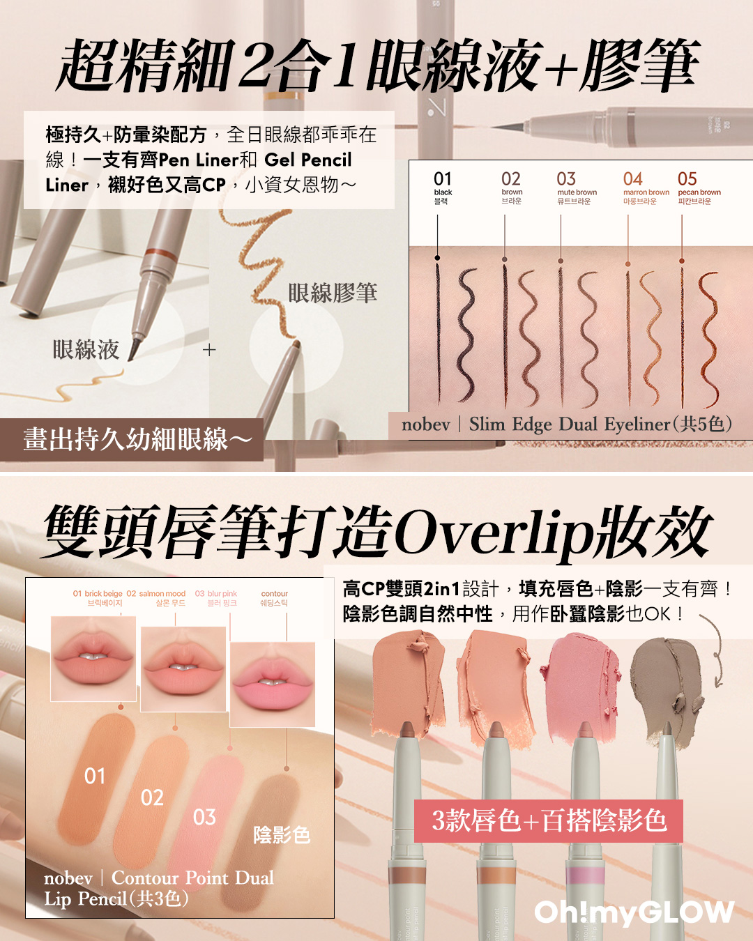 清倉激減🔥現貨 【2 In 1】Nobev Contour Point Dual Lip Pencil 雙頭唇線膏筆＋唇陰影膠筆 - 3色選擇 ...